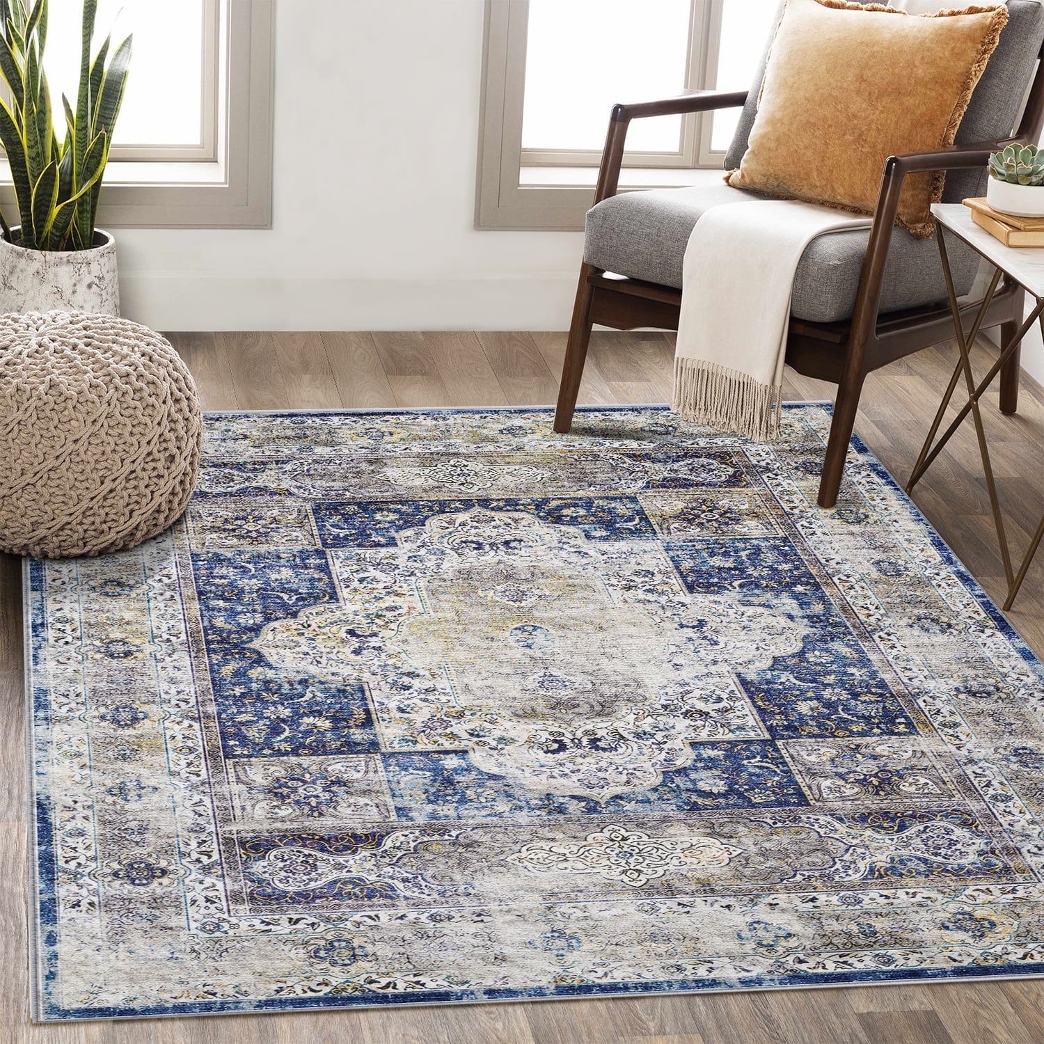 5'x7' Traditional Area Rugs for Living Room, Non-Slip Indoor Thin ...