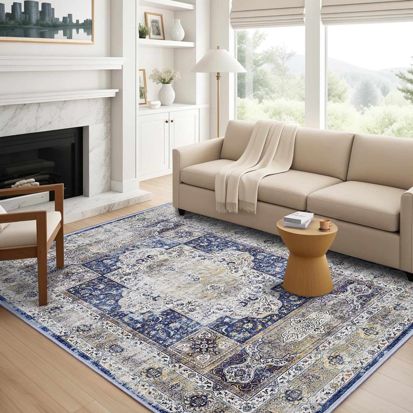 5'x7' Traditional Area Rugs for Living Room, Non-Slip Indoor Thin ...