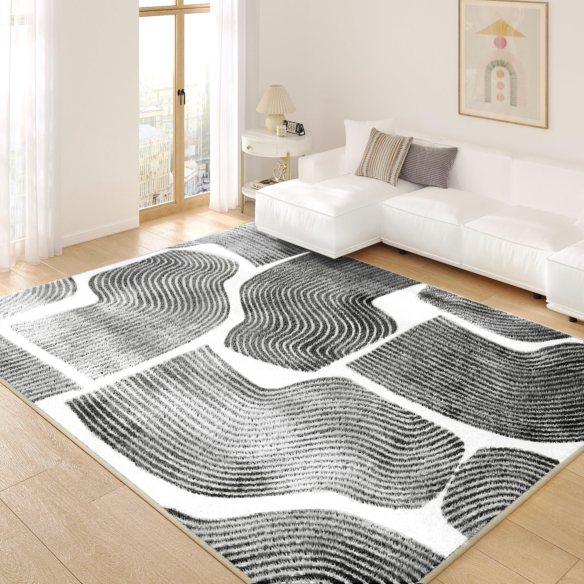 5'x7' Ultra Soft Area Rug, Non Slip, Stain Resistant Living Room Rug ...