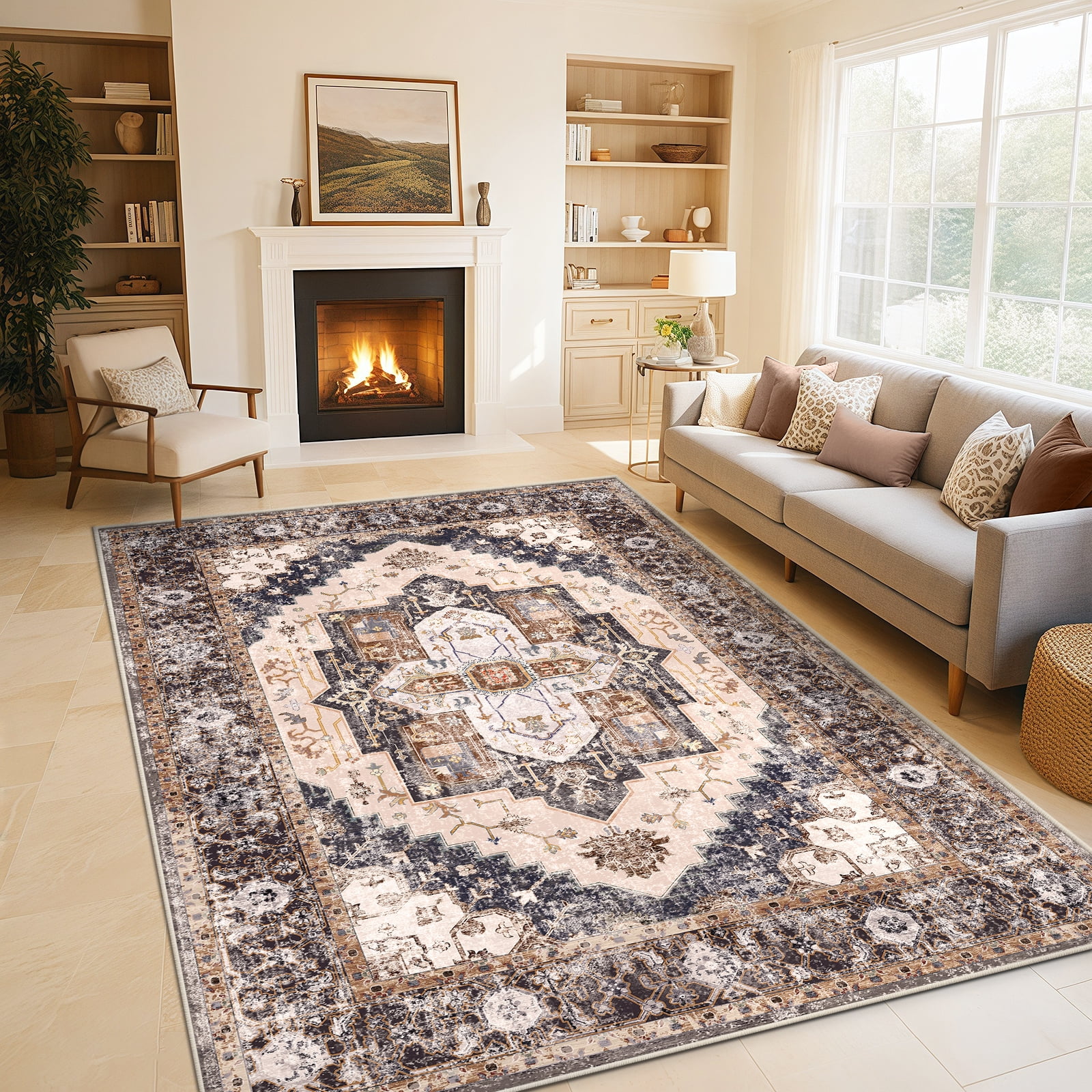 5'x7' Washable Area Rugs for Living Room,Traditional Vintage Thin Rugs ...