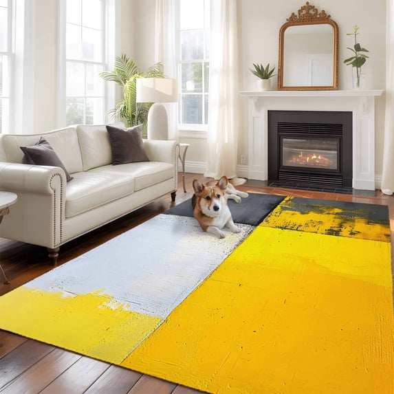 5'x8' Area Rugs, Abstract Yellow Grey Indoor Outdoor Area Rug for ...