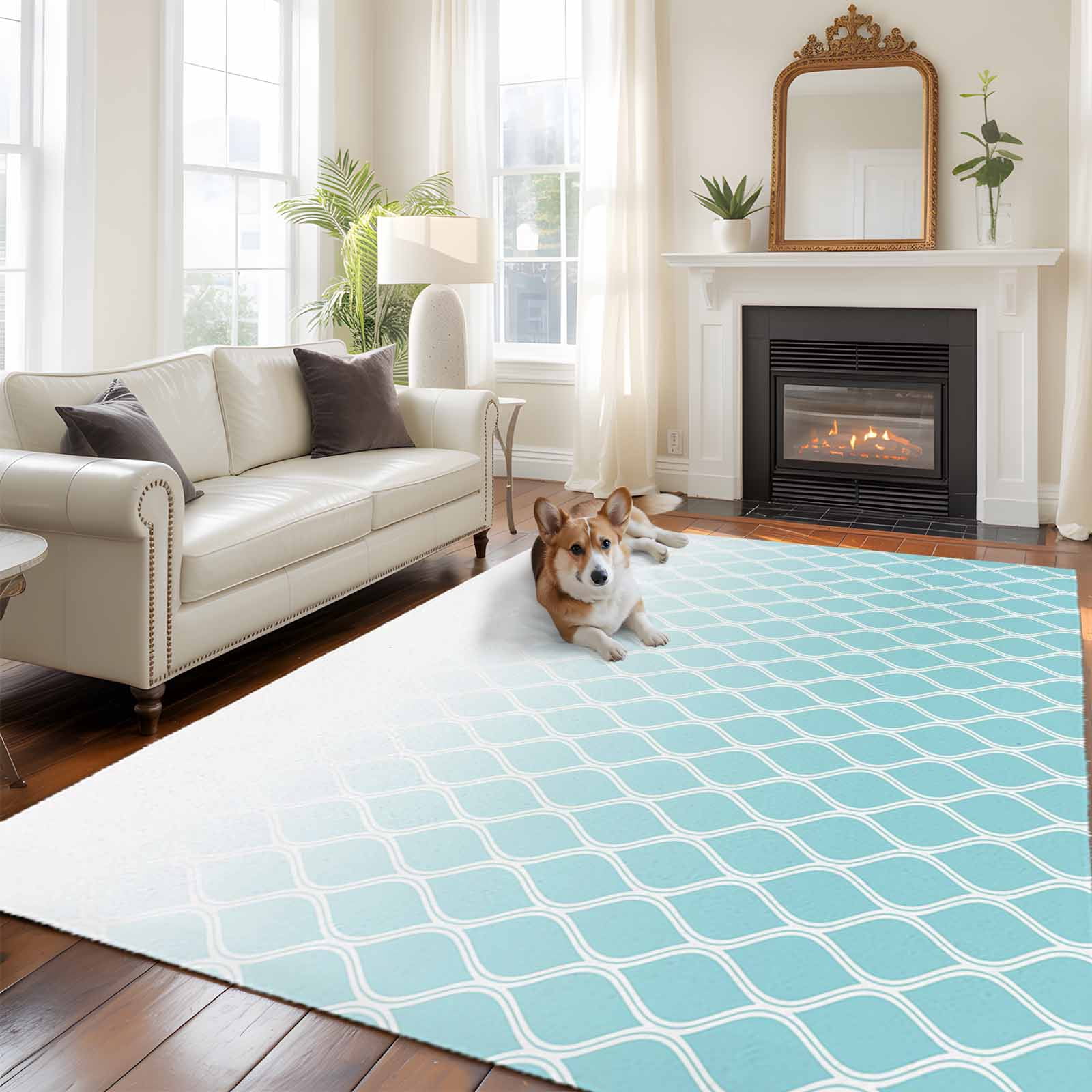 5'x8' Area Rugs, Aqua Ombre Stripe Indoor Outdoor Area Rug for Living ...