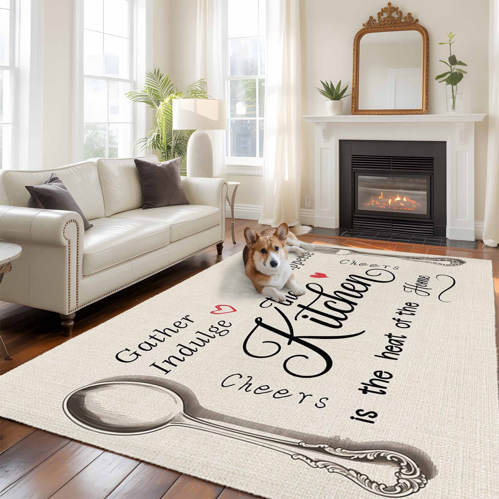 5'x8' Area Rugs, Beige Retro Art Indoor Outdoor Area Rug for Living Room Bedroom, Spoon Fork ...