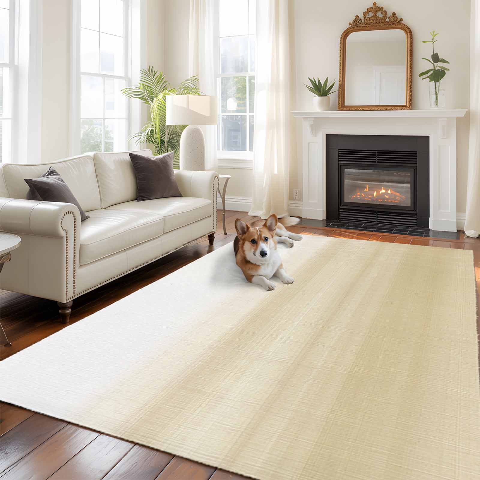 5'x8' Area Rugs, Beige White Stripes Indoor Outdoor Area Rug for Living ...