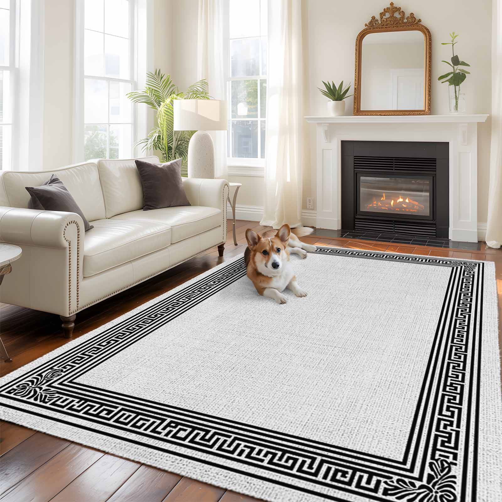 5'x8' Area Rugs, Black Gray Retro Greek Key Indoor Outdoor Area Rug for ...