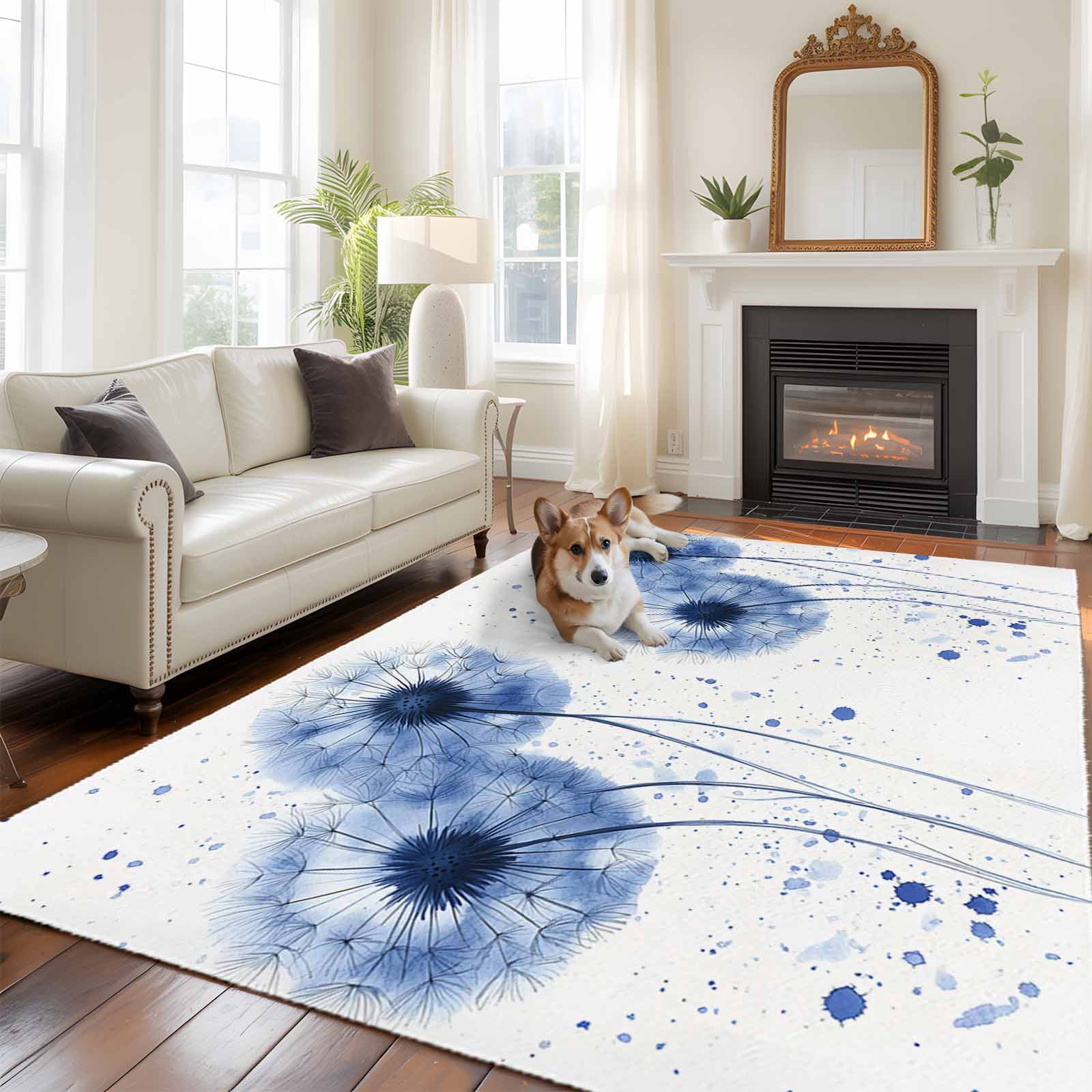 5'x8' Area Rugs, Blue Dandelion Indoor Outdoor Area Rug for Living Room ...