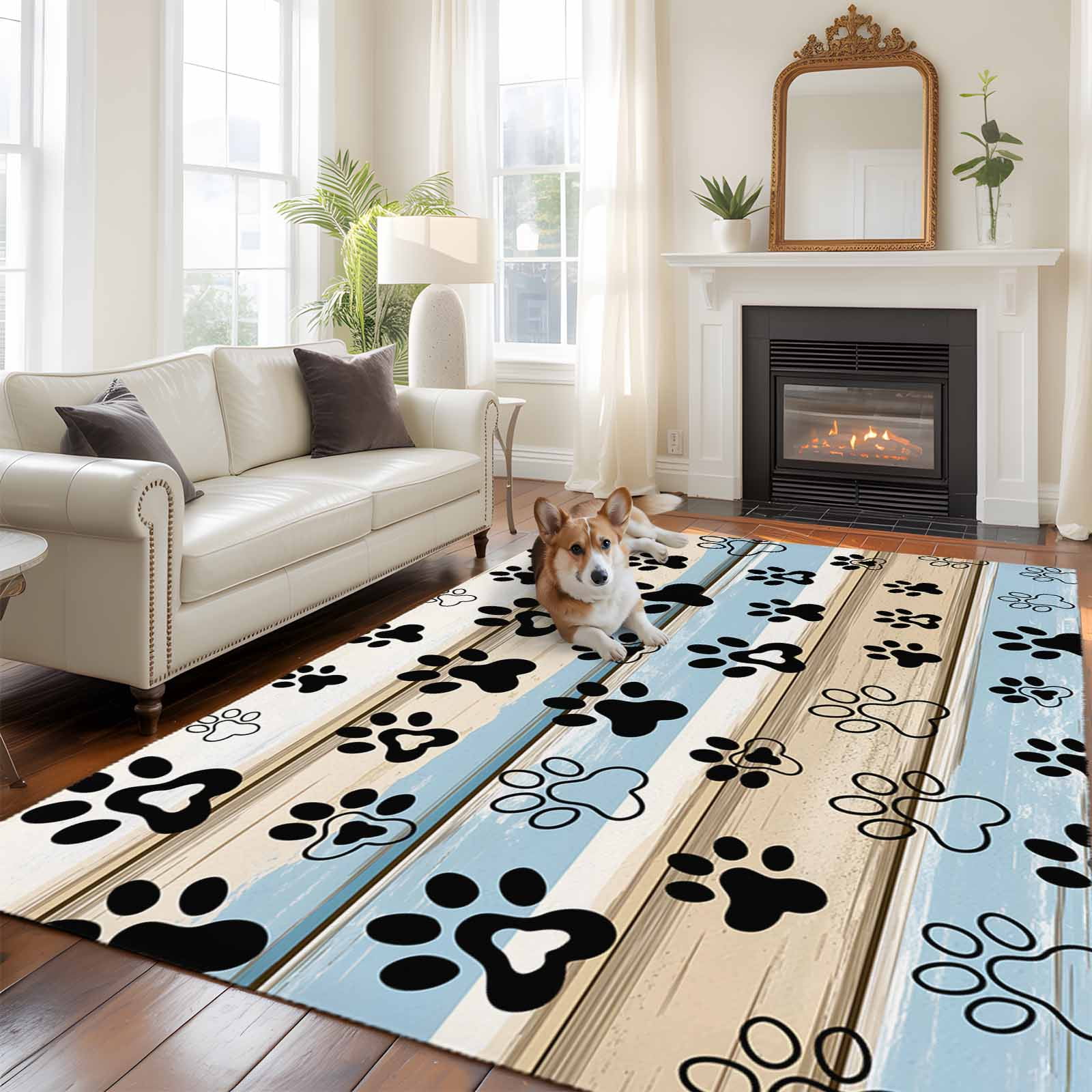 5'x8' Area Rugs, Blue Dog Paw Print Indoor Outdoor Area Rug for Living ...