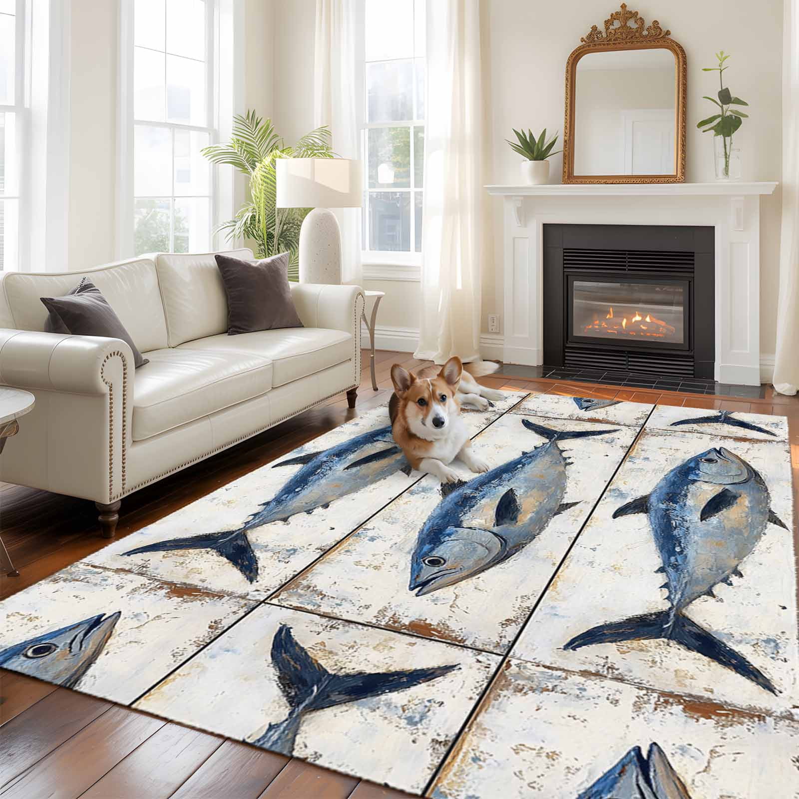 5'x8' Area Rugs, Blue Fish Indoor Outdoor Area Rug for Living Room ...