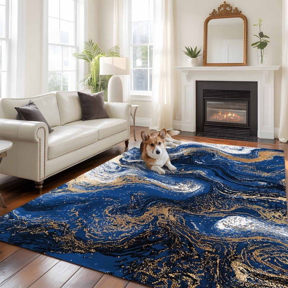 5'x8' Area Rugs, Blue Marble Indoor Outdoor Area Rug for Living Room ...
