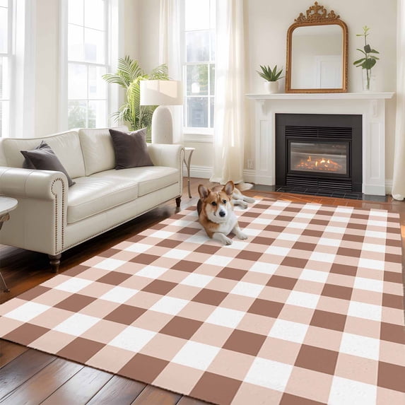 5'x8' Area Rugs, Brown Checkered Indoor Outdoor Area Rug for Living ...