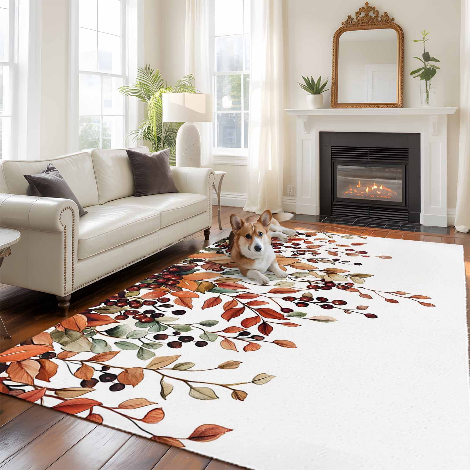 5'x8' Area Rugs, Brown Fall Leaves Indoor Outdoor Area Rug for Living ...