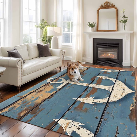 5'x8' Area Rugs, Brown Nautical Anchor Indoor Outdoor Area Rug for ...