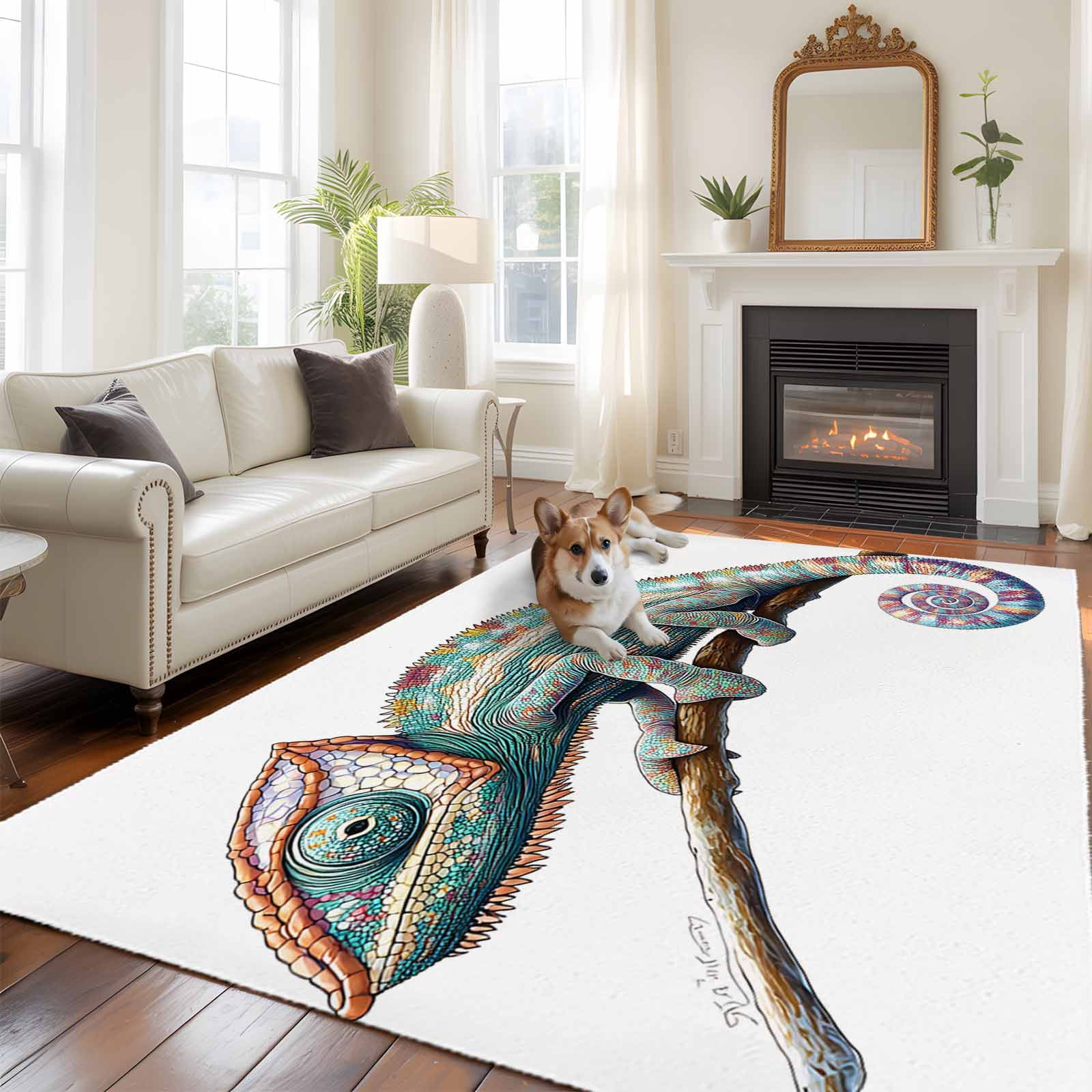 5'x8' Area Rugs, Chameleon Animal Motif Indoor Outdoor Area Rug for ...