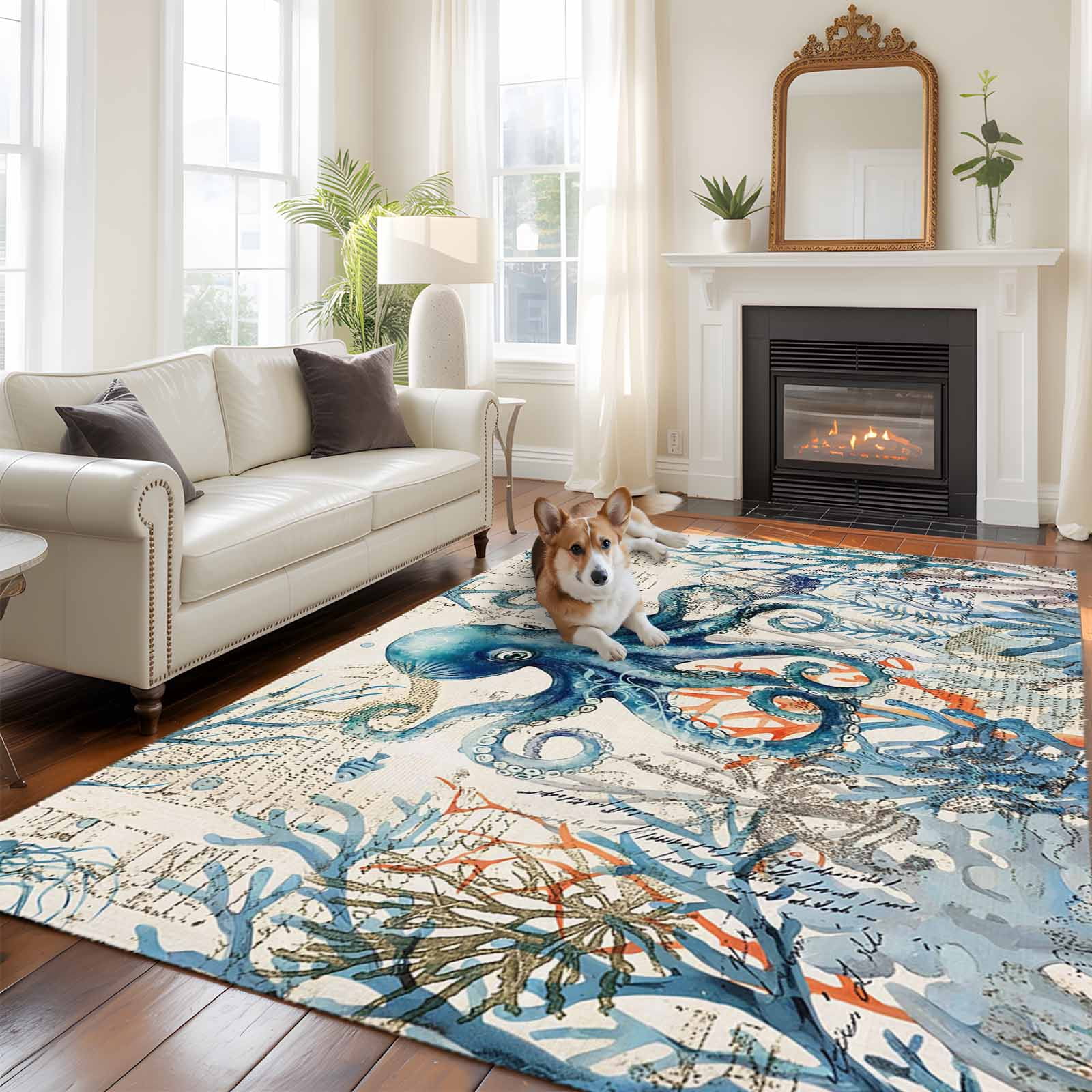 5'x8' Area Rugs, Coastal Octopus Indoor Outdoor Area Rug for Living ...