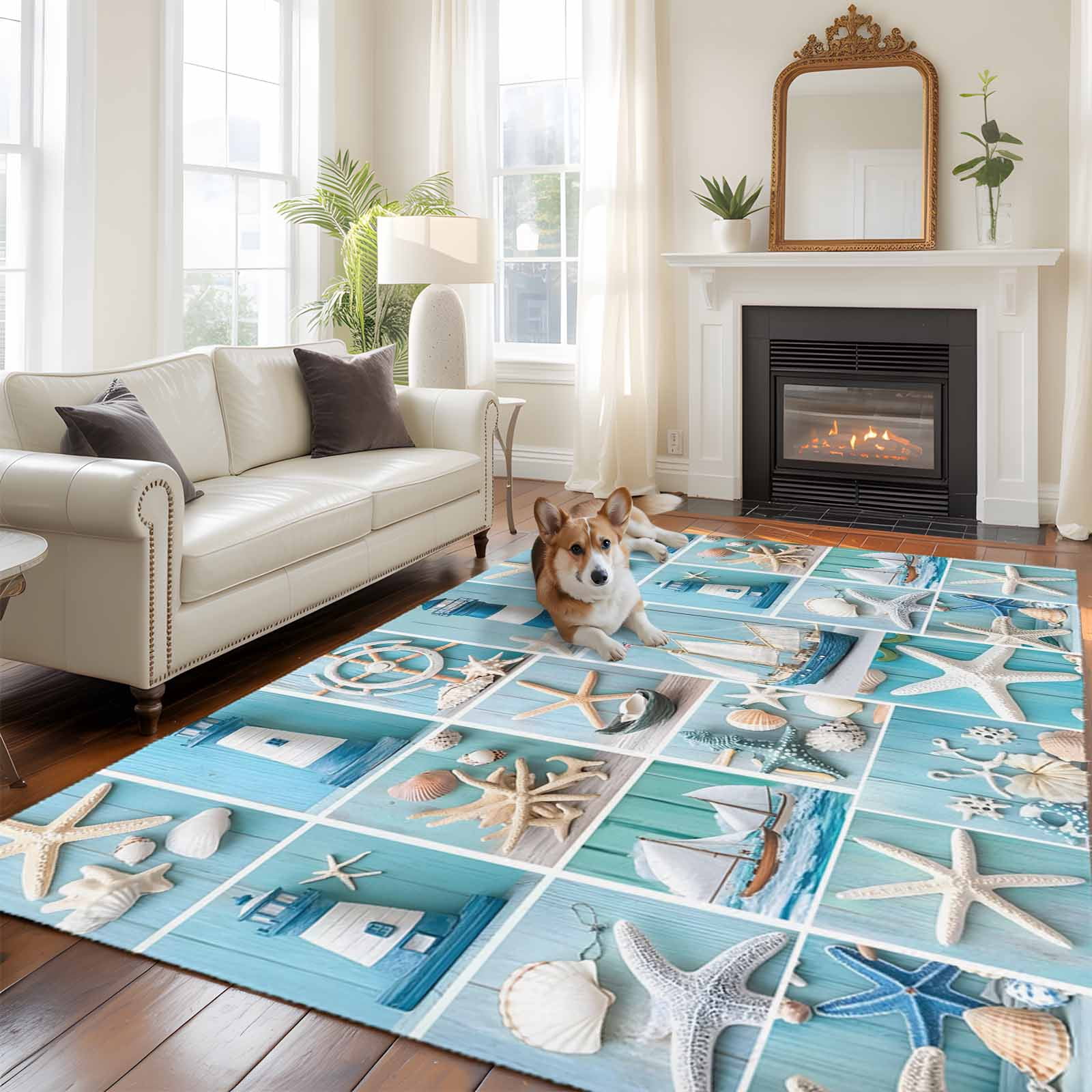 5'x8' Area Rugs, Coastal Summer Beach Indoor Outdoor Area Rug for ...