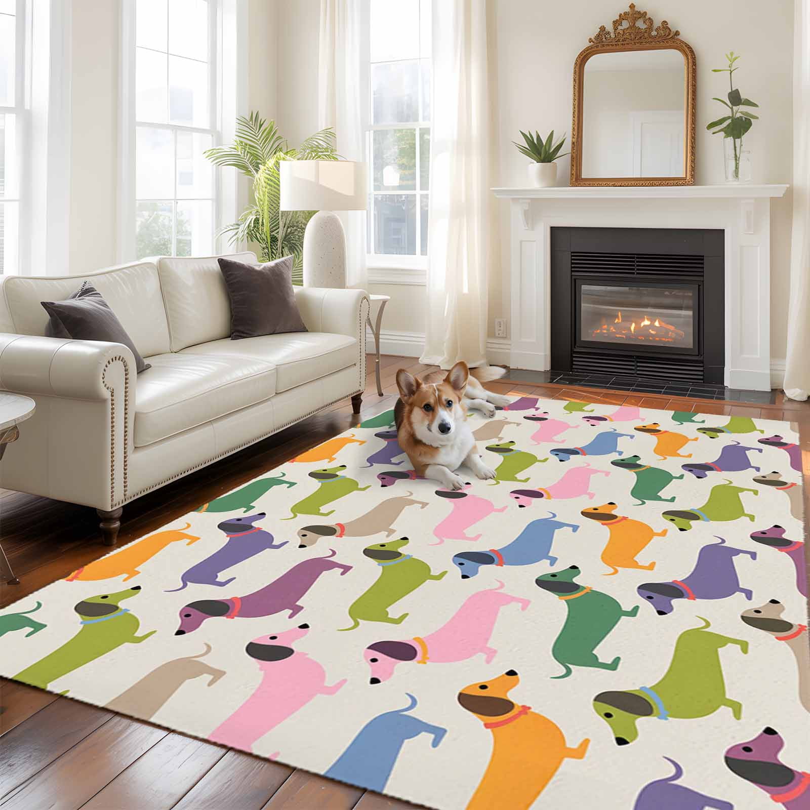 5'x8' Area Rugs, Colorful Dogs Indoor Outdoor Area Rug for Living Room ...