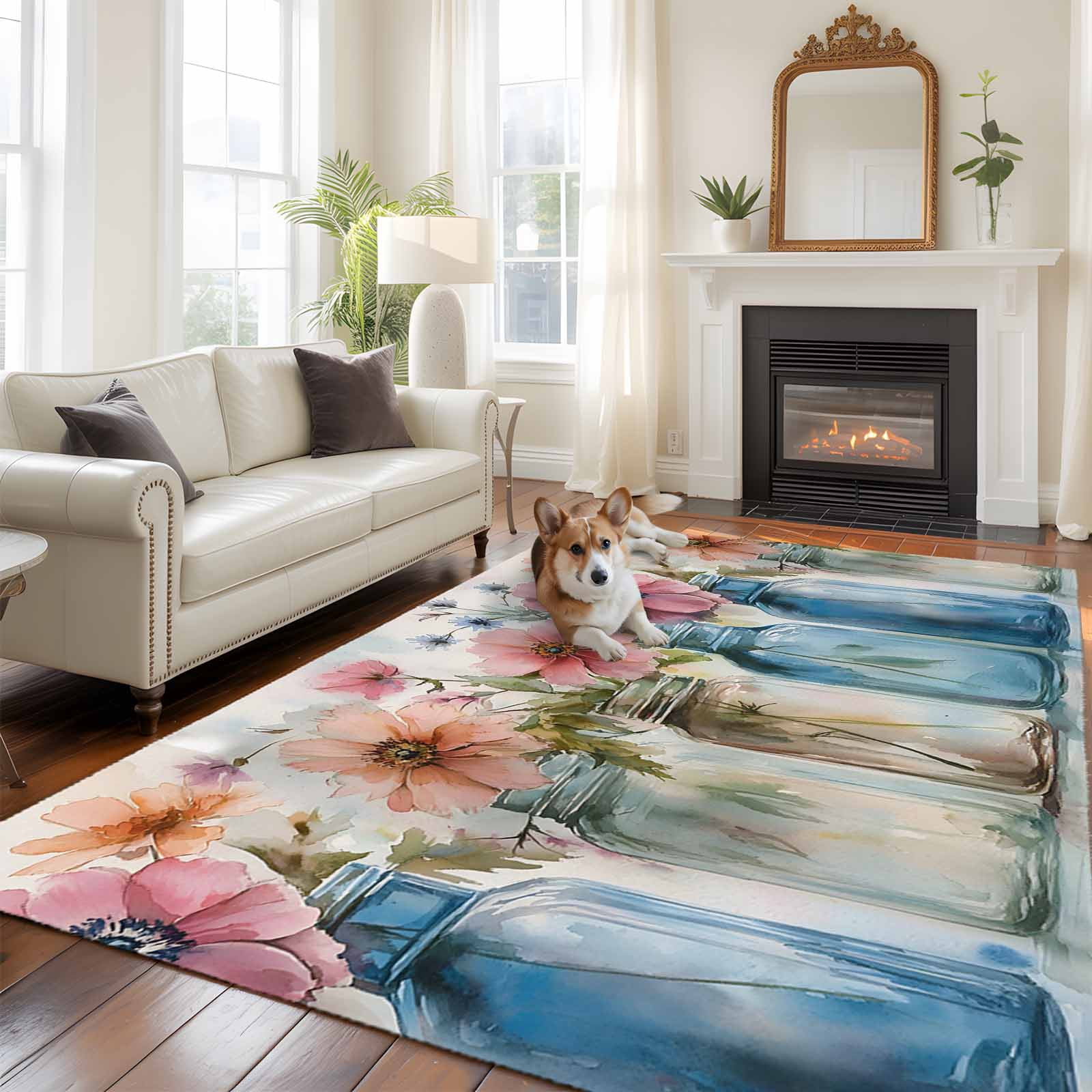 5'x8' Area Rugs, Colorful Flowers Indoor Outdoor Area Rug for Living ...