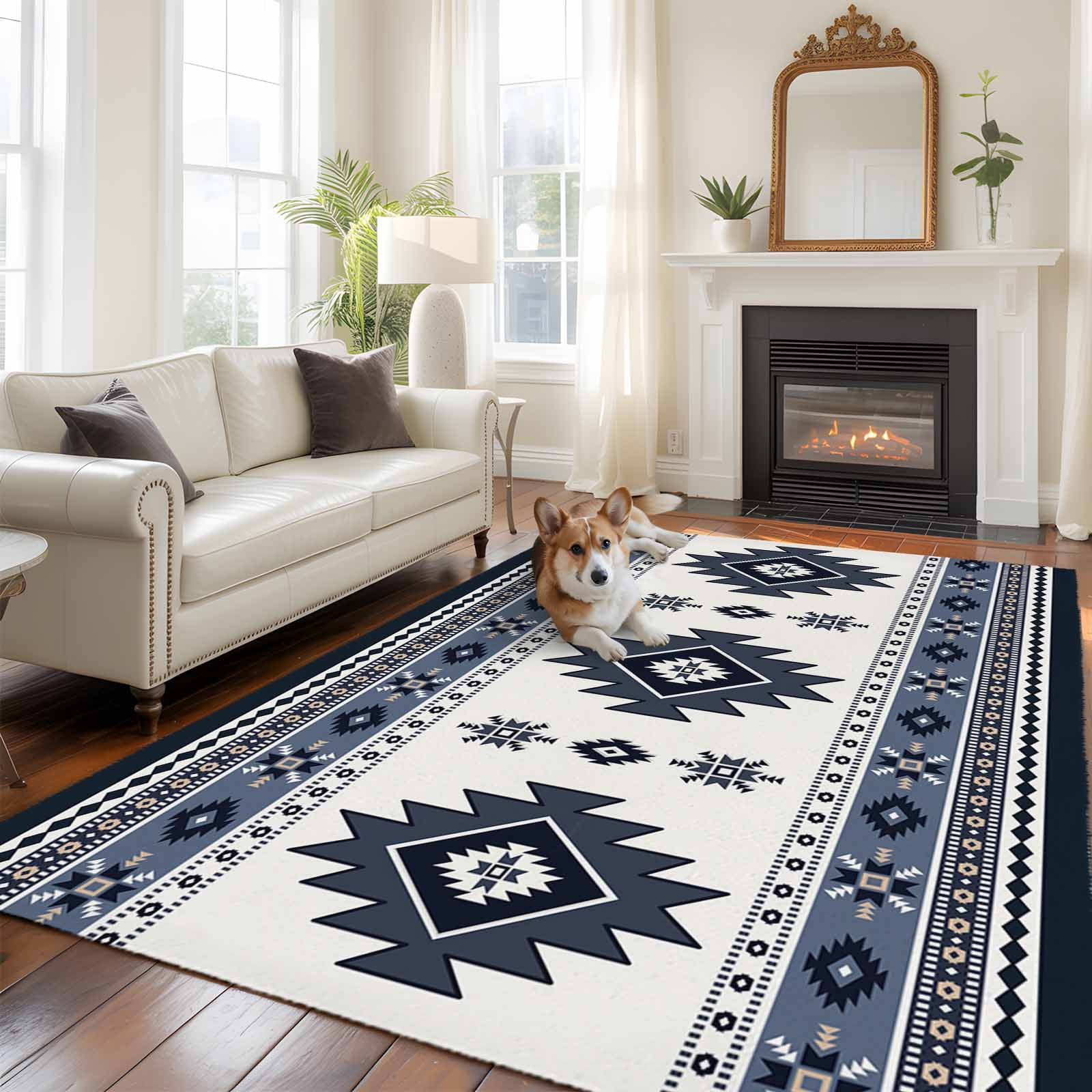 5'x8' Area Rugs, Dark Blue Boho Indoor Outdoor Area Rug for Living Room ...