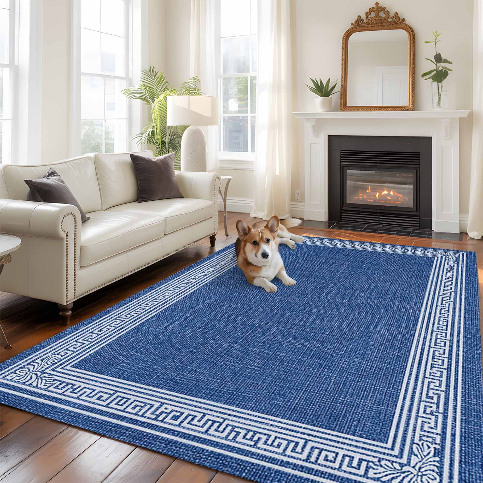 5'x8' Area Rugs, Dark Blue Retro Greek Key Indoor Outdoor Area Rug for ...