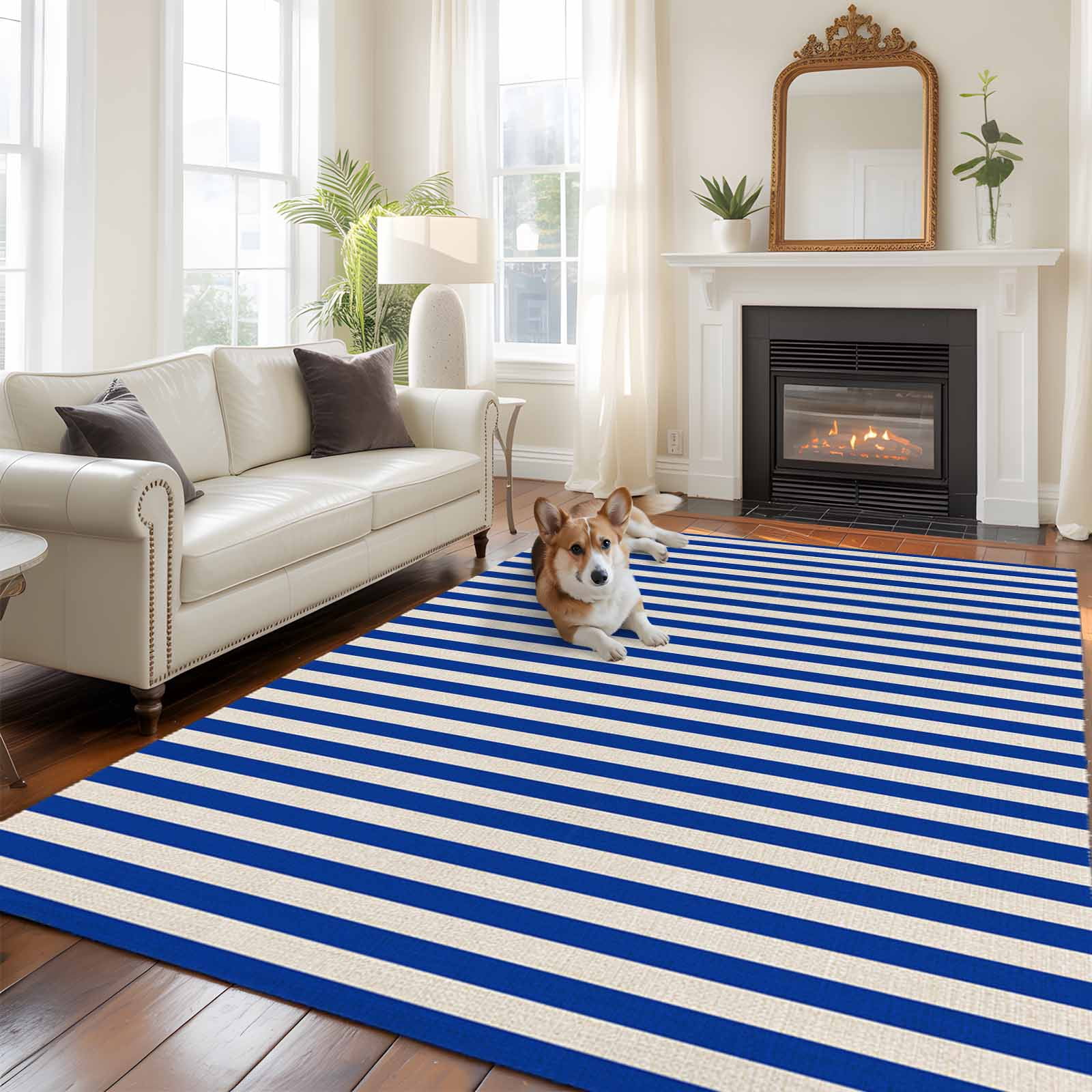 5'x8' Area Rugs, Dark Blue Striped Indoor Outdoor Area Rug for Living ...