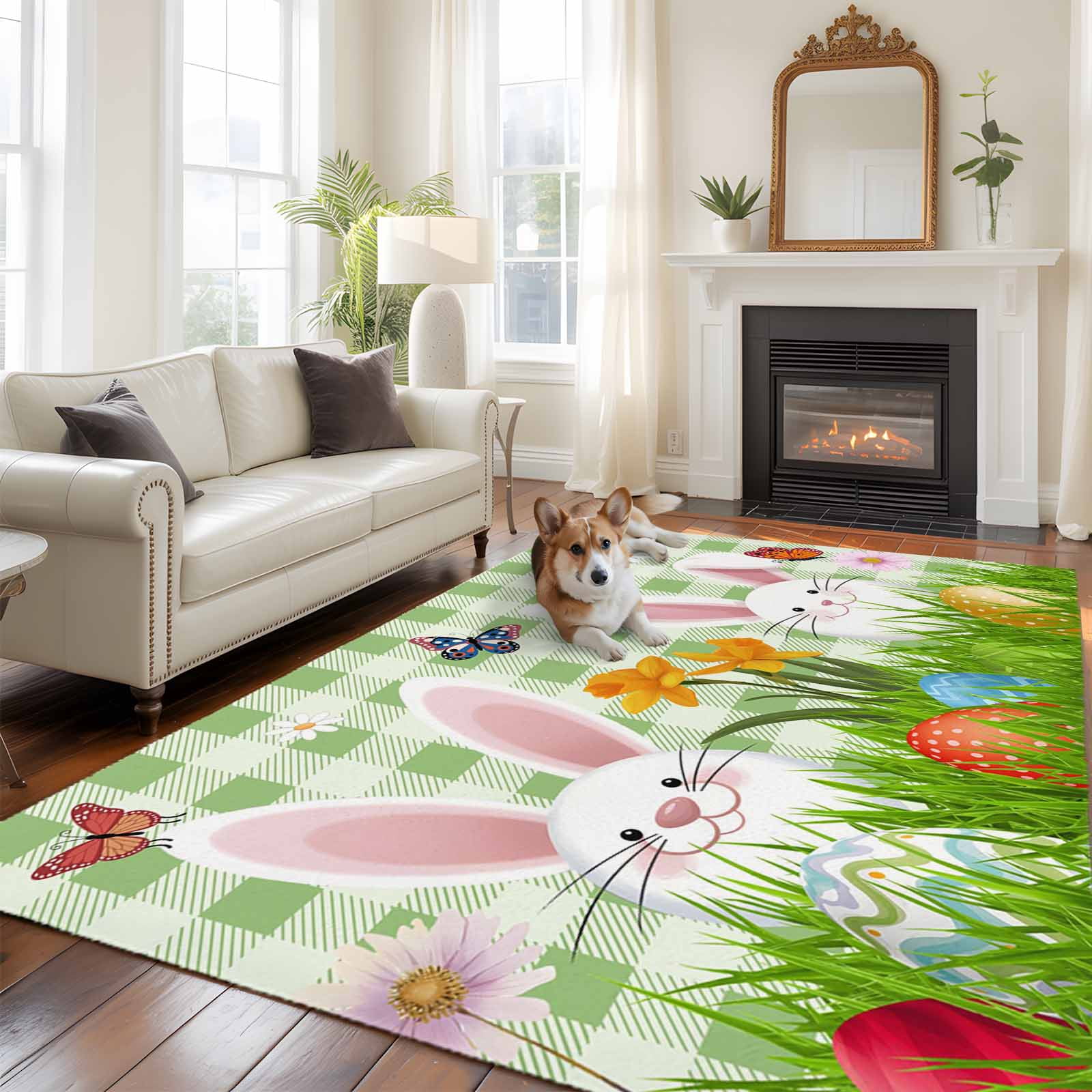 5'x8' Area Rugs, Easter Bunny Indoor Outdoor Area Rug for Living Room ...