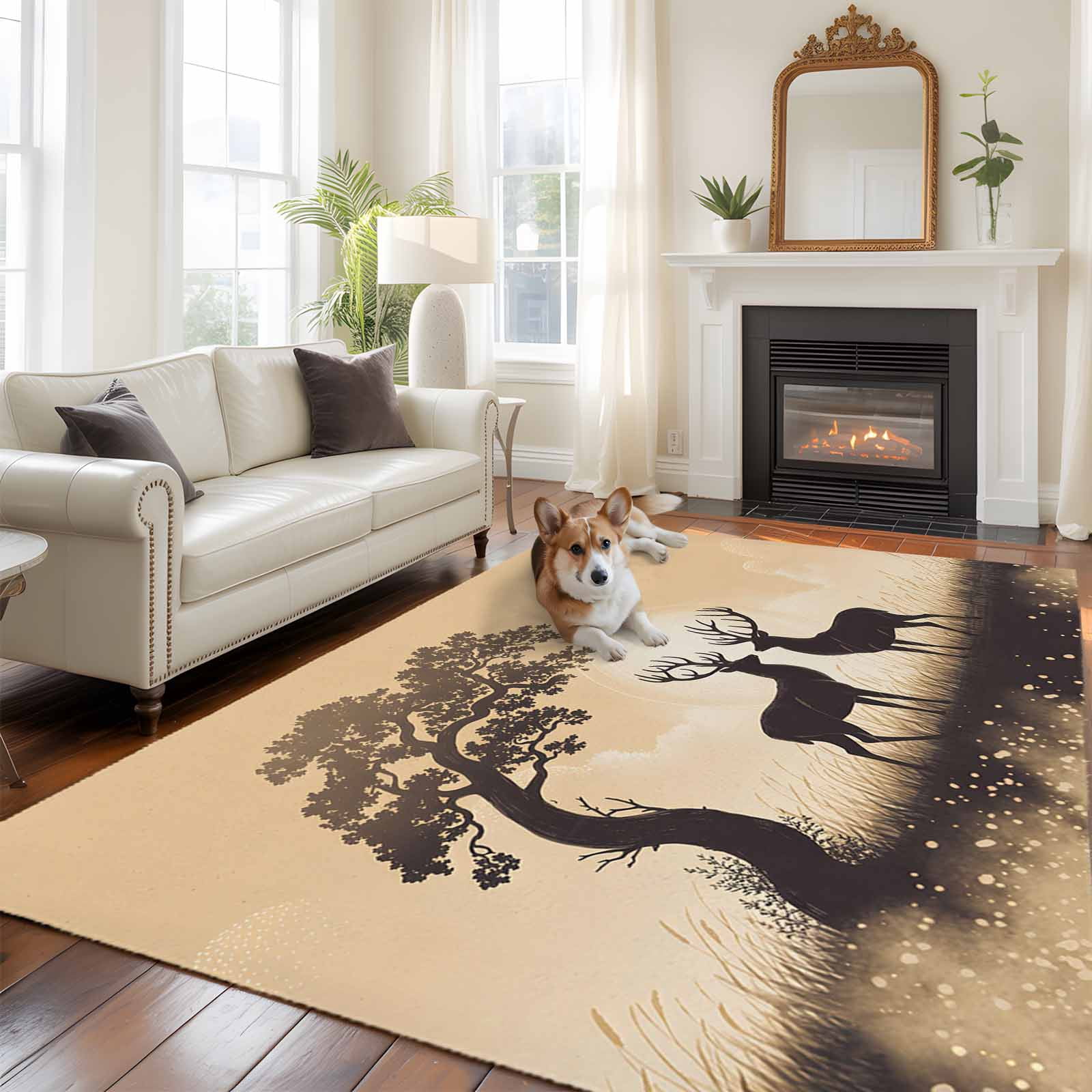 5'x8' Area Rugs, Elk Silhouette Indoor Outdoor Area Rug for Living Room ...