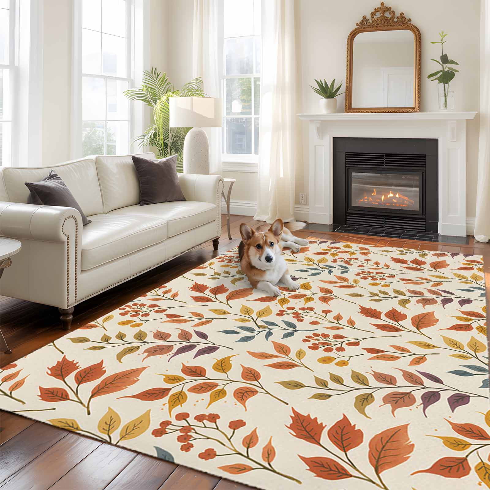 5'x8' Area Rugs, Fall Orange Leaves Indoor Outdoor Area Rug for Living ...