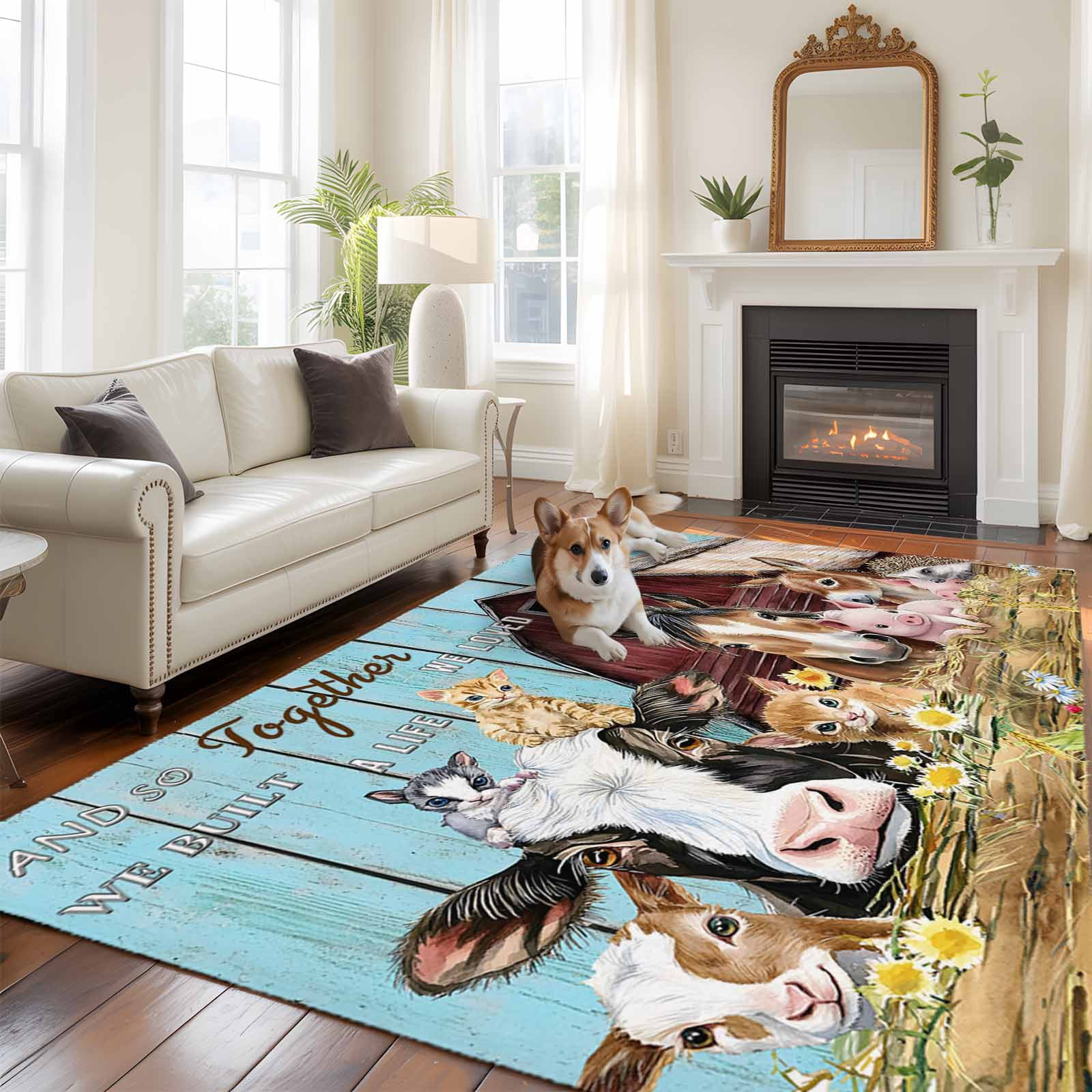 5'x8' Area Rugs, Farmhouse Animals Indoor Outdoor Area Rug for Living ...