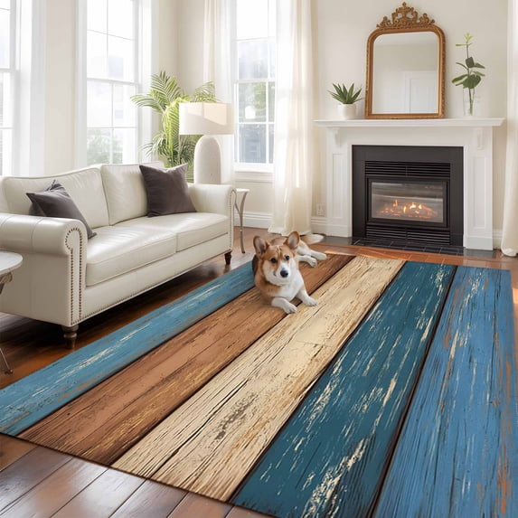 5'x8' Area Rugs, Farmhouse Navy Blue Brown Indoor Outdoor Area Rug for ...