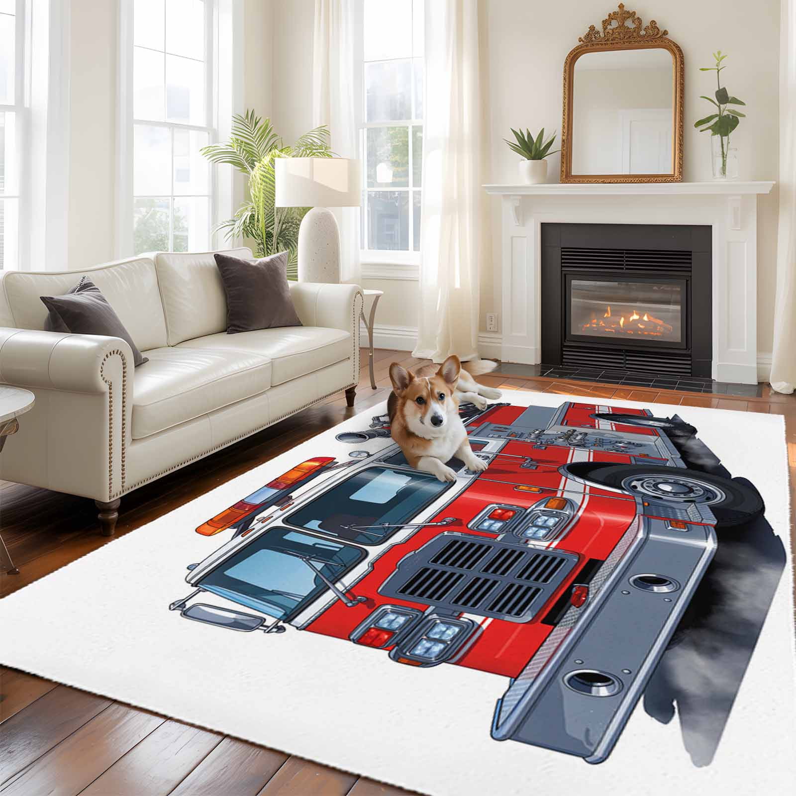 5'x8' Area Rugs, Fire Trucks Indoor Outdoor Area Rug for Living Room ...