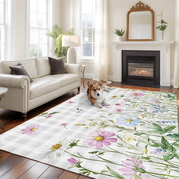 5'x8' Area Rugs, Flower Grey Indoor Outdoor Area Rug for Living Room ...