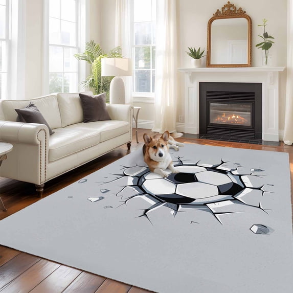 5'x8' Area Rugs, Football Wall Crack Indoor Outdoor Area Rug for Living ...