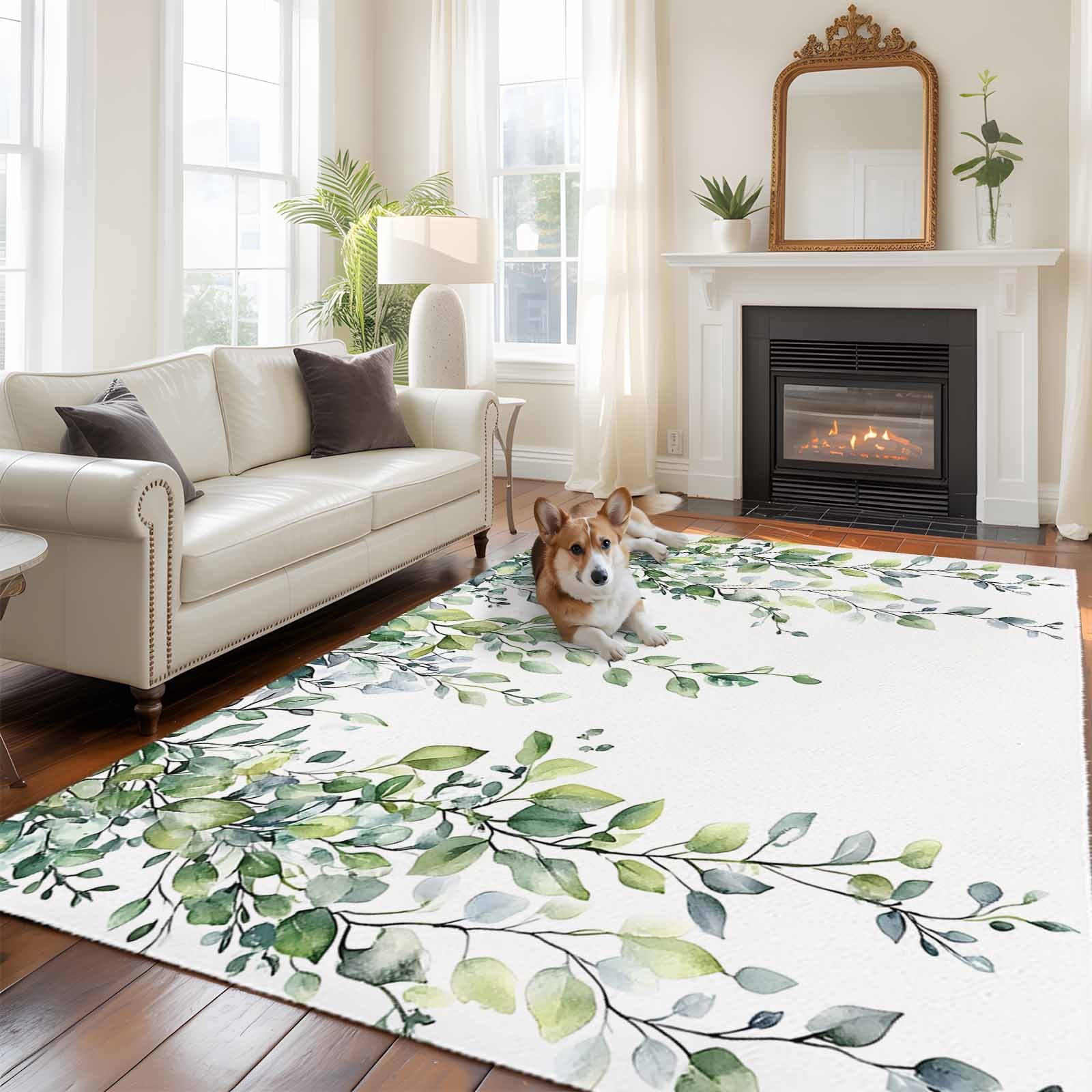 5'x8' Area Rugs, Green Eucalyptus Leaf Indoor Outdoor Area Rug for ...