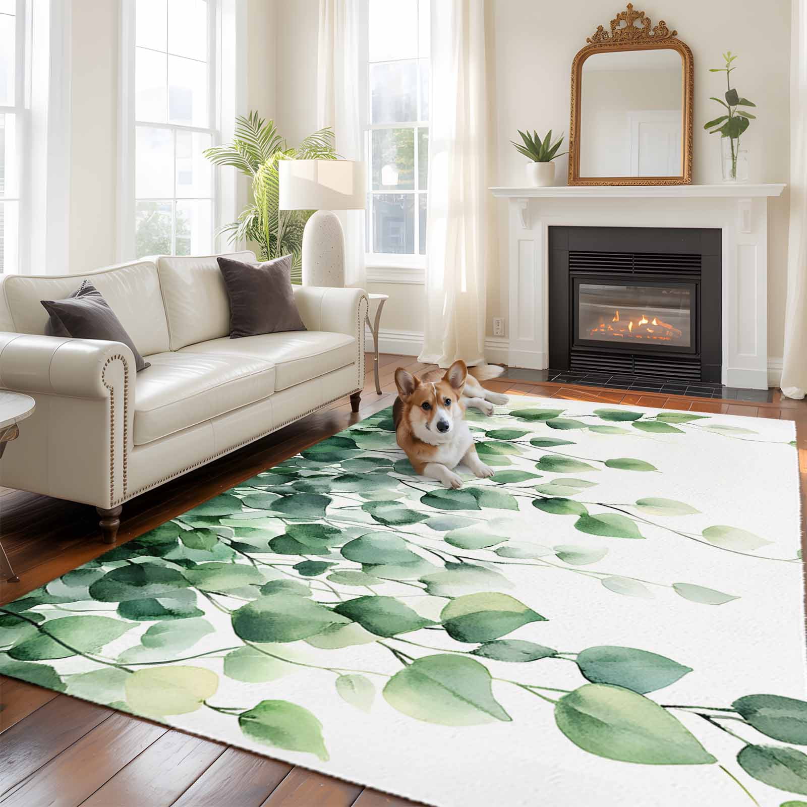 5'x8' Area Rugs, Green Eucalyptus Leaf Indoor Outdoor Area Rug for ...