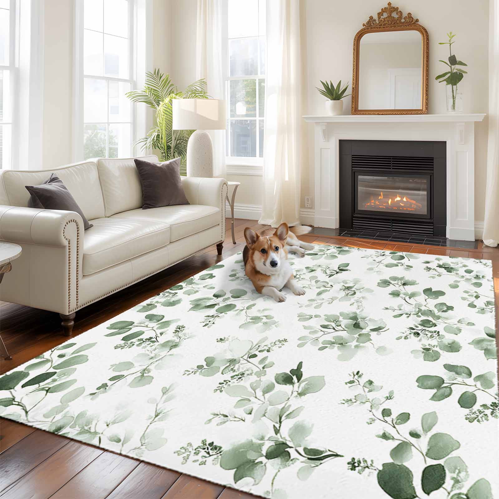 5'x8' Area Rugs, Green Eucalyptus Leaves Indoor Outdoor Area Rug for ...