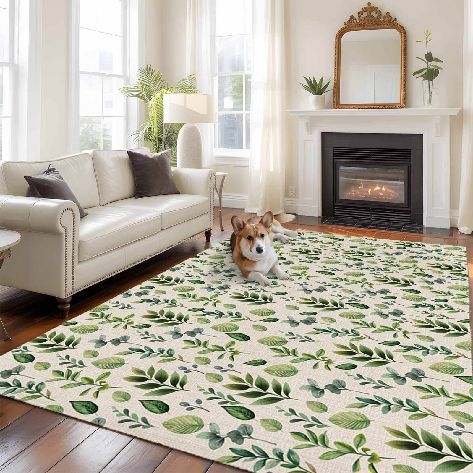 5'x8' Area Rugs, Green Leaves Indoor Outdoor Area Rug for Living Room ...
