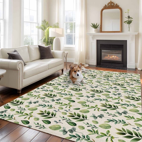 5'x8' Area Rugs, Green Leaves Indoor Outdoor Area Rug for Living Room ...
