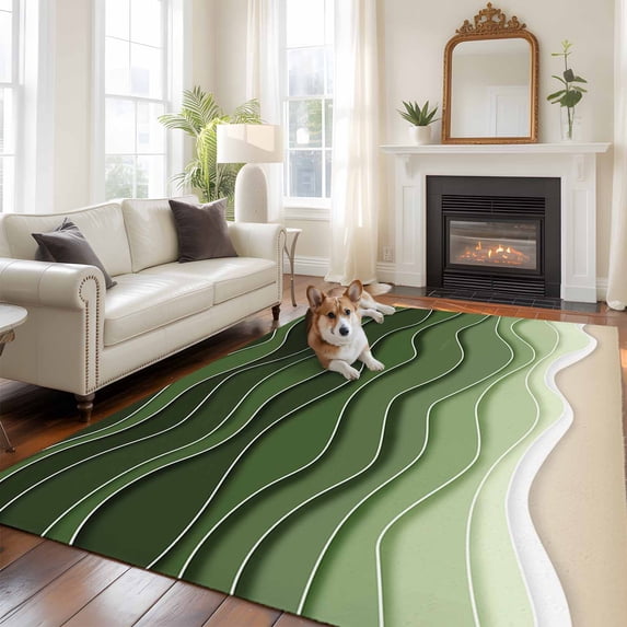 5'x8' Area Rugs, Green Ocean Waves Indoor Outdoor Area Rug for Living ...