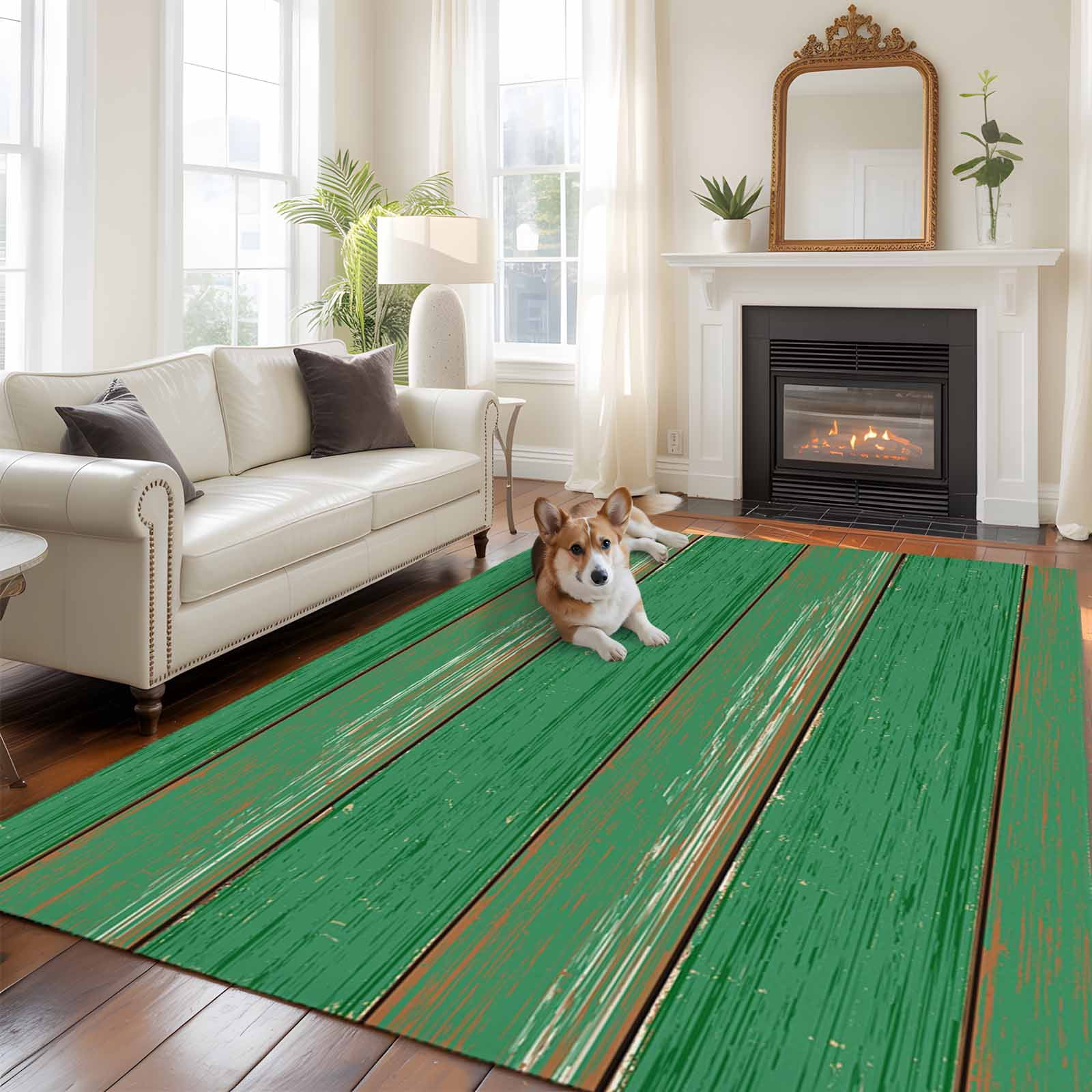 5'x8' Area Rugs, Green Wood Grain Indoor Outdoor Area Rug for Living ...