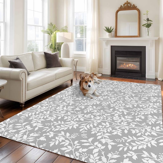 5'x8' Area Rugs, Grey Spring Floral Indoor Outdoor Area Rug for Living ...