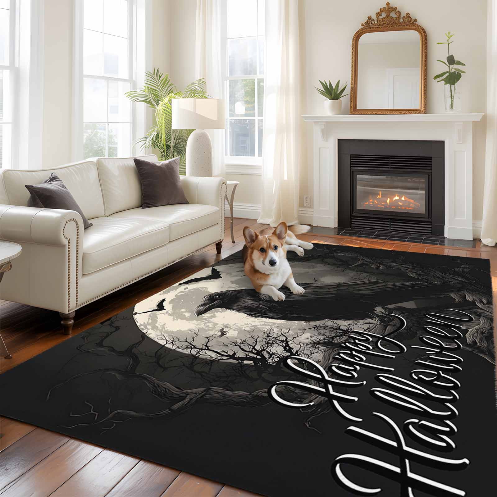 5'x8' Area Rugs, Halloween Crow Indoor Outdoor Area Rug for Living Room ...