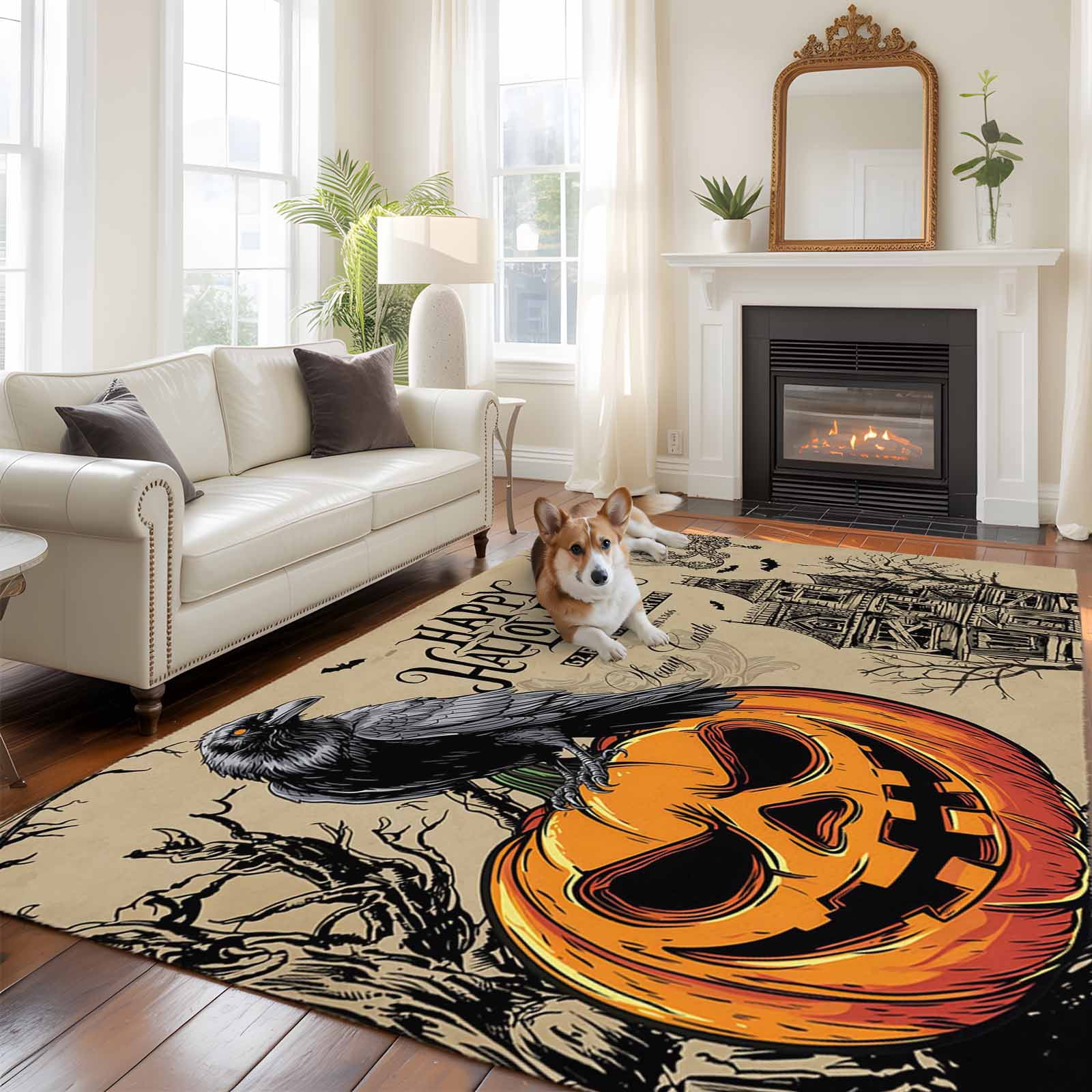 5'x8' Area Rugs, Halloween Evil Pumpkin Indoor Outdoor Area Rug for ...
