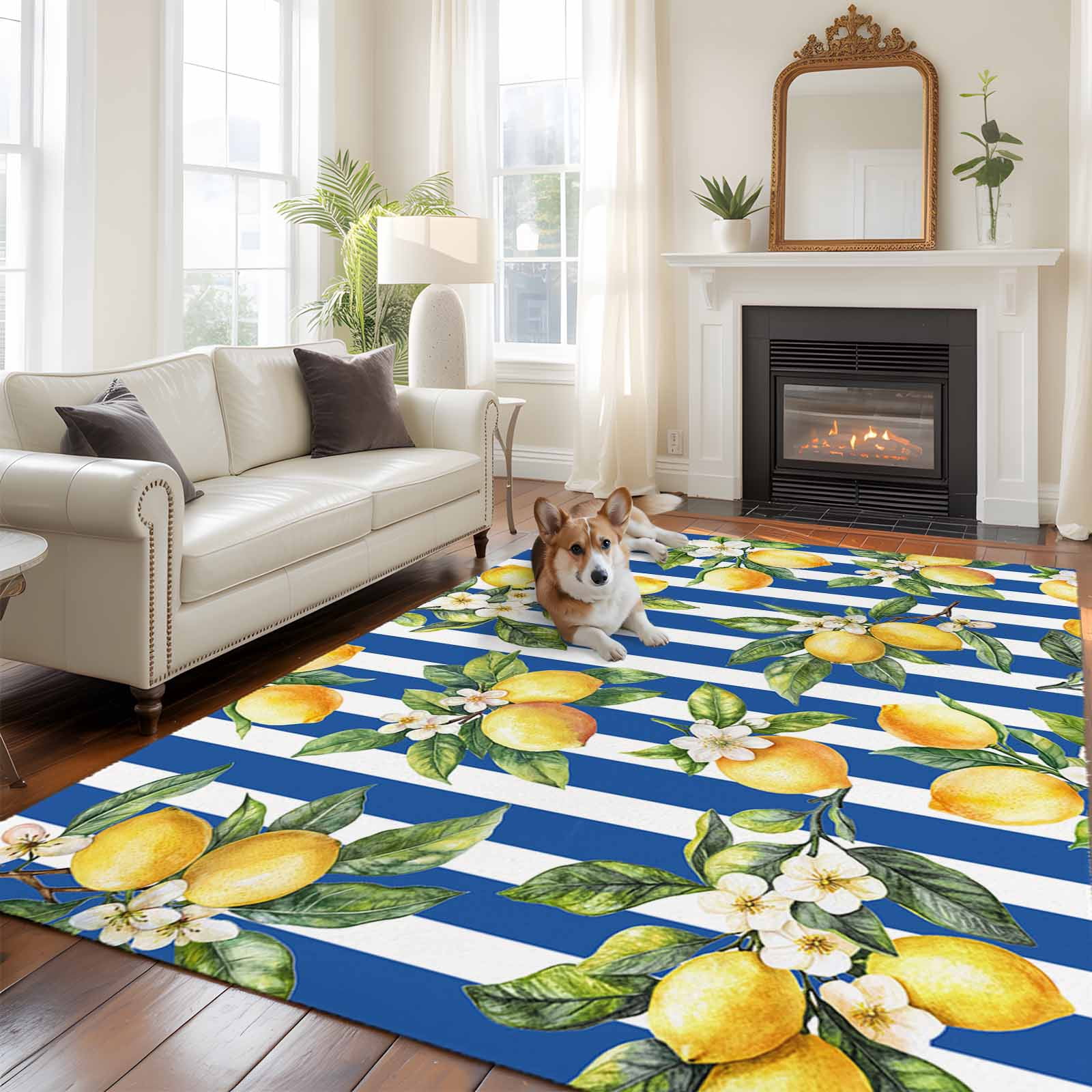 5'x8' Area Rugs, Lemon Flowers Indoor Outdoor Area Rug for Living Room ...