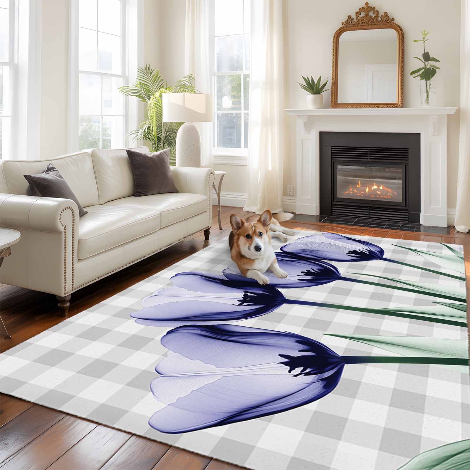 5'x8' Area Rugs, Light Purple Tulip Indoor Outdoor Area Rug for Living ...