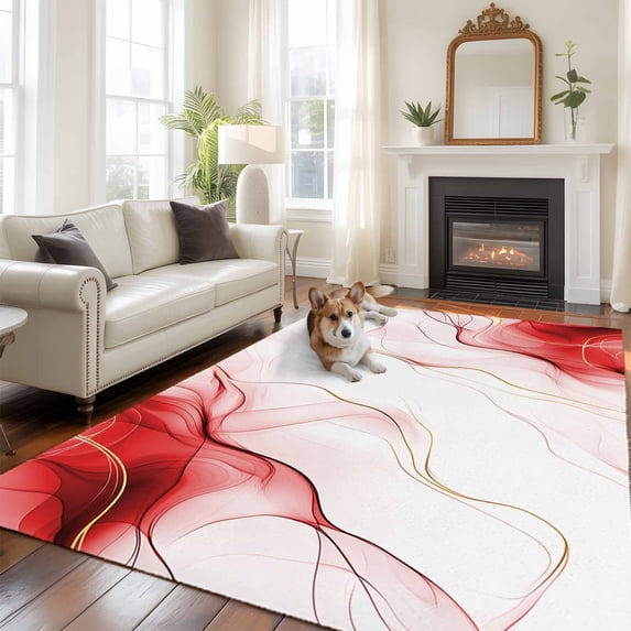 5'x8' Area Rugs, Marble Red Indoor Outdoor Area Rug for Living Room ...