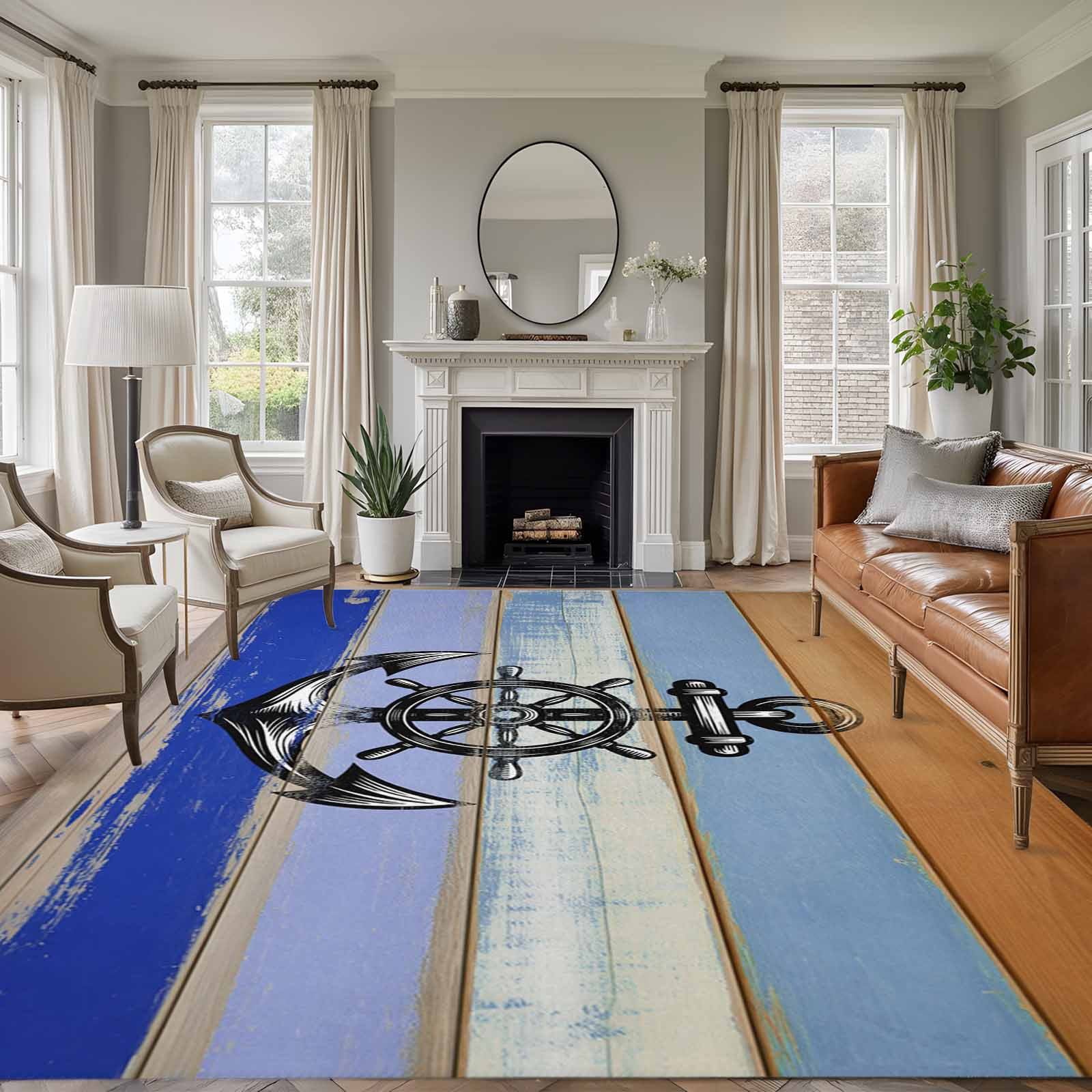 5'x8' Area Rugs, Nautical Anchor Indoor Outdoor Area Rug for Living ...