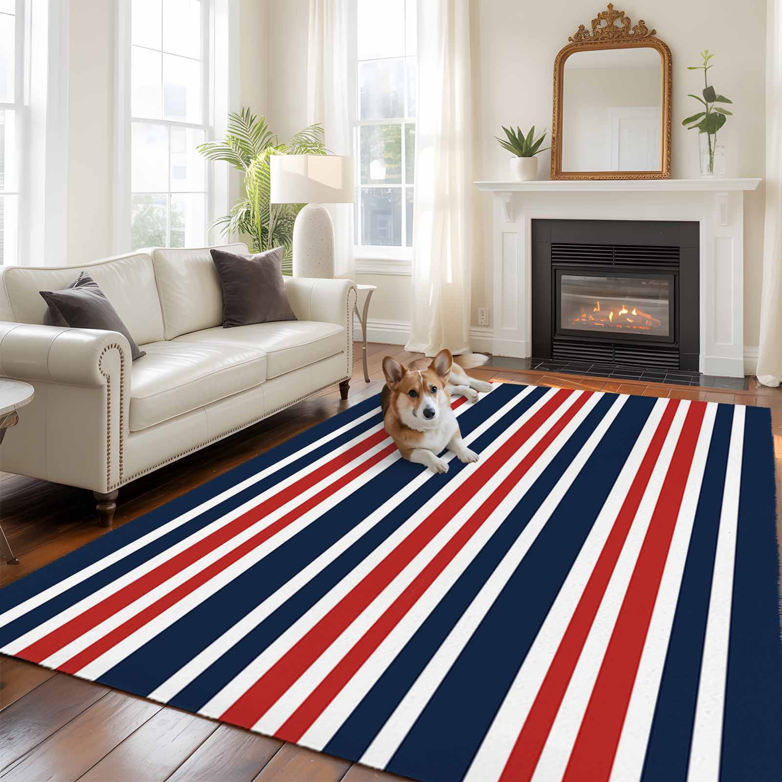 5'x8' Area Rugs, Navy Blue Red Striped Indoor Outdoor Area Rug for ...