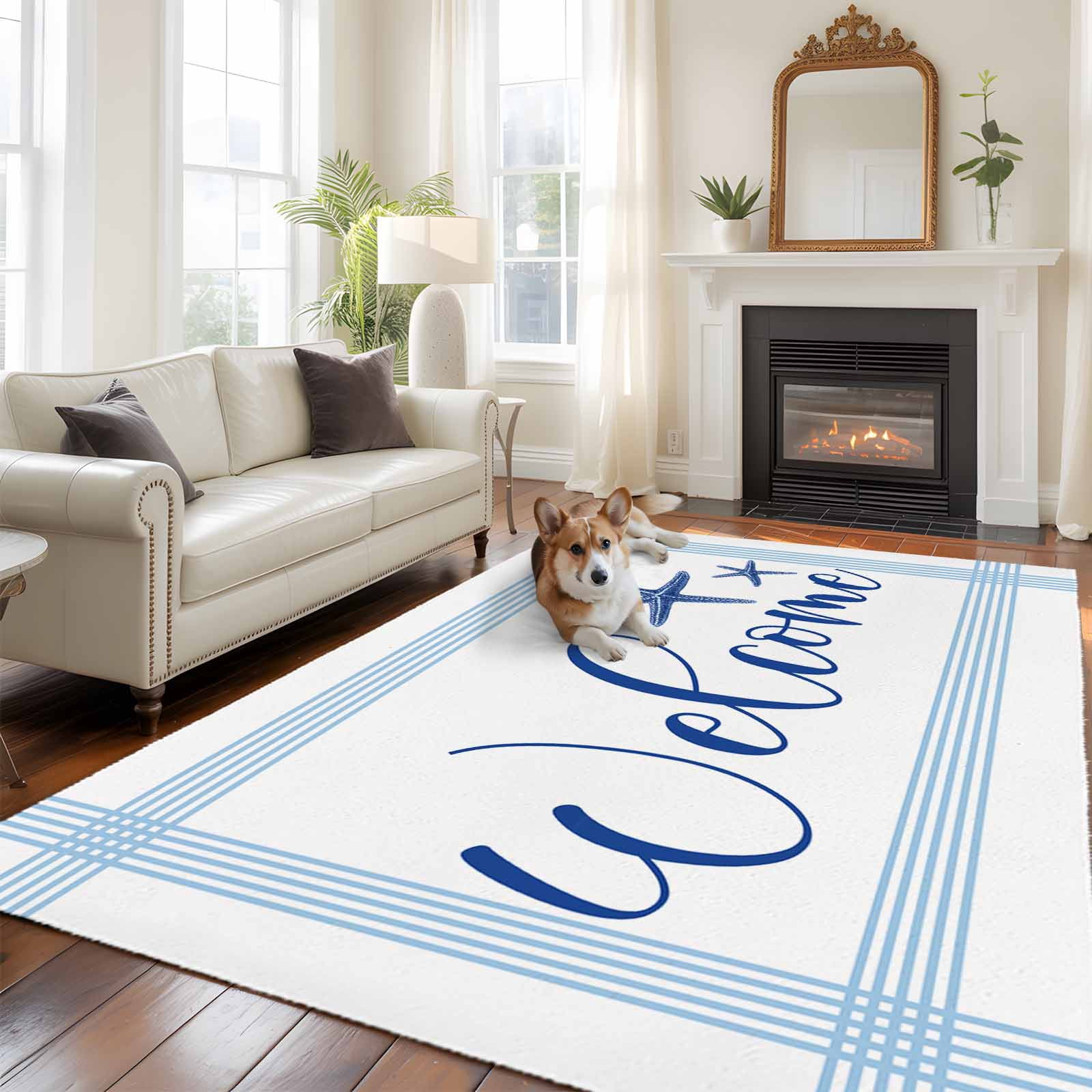 5'x8' Area Rugs, Ocean Blue Starfish Indoor Outdoor Area Rug for Living ...