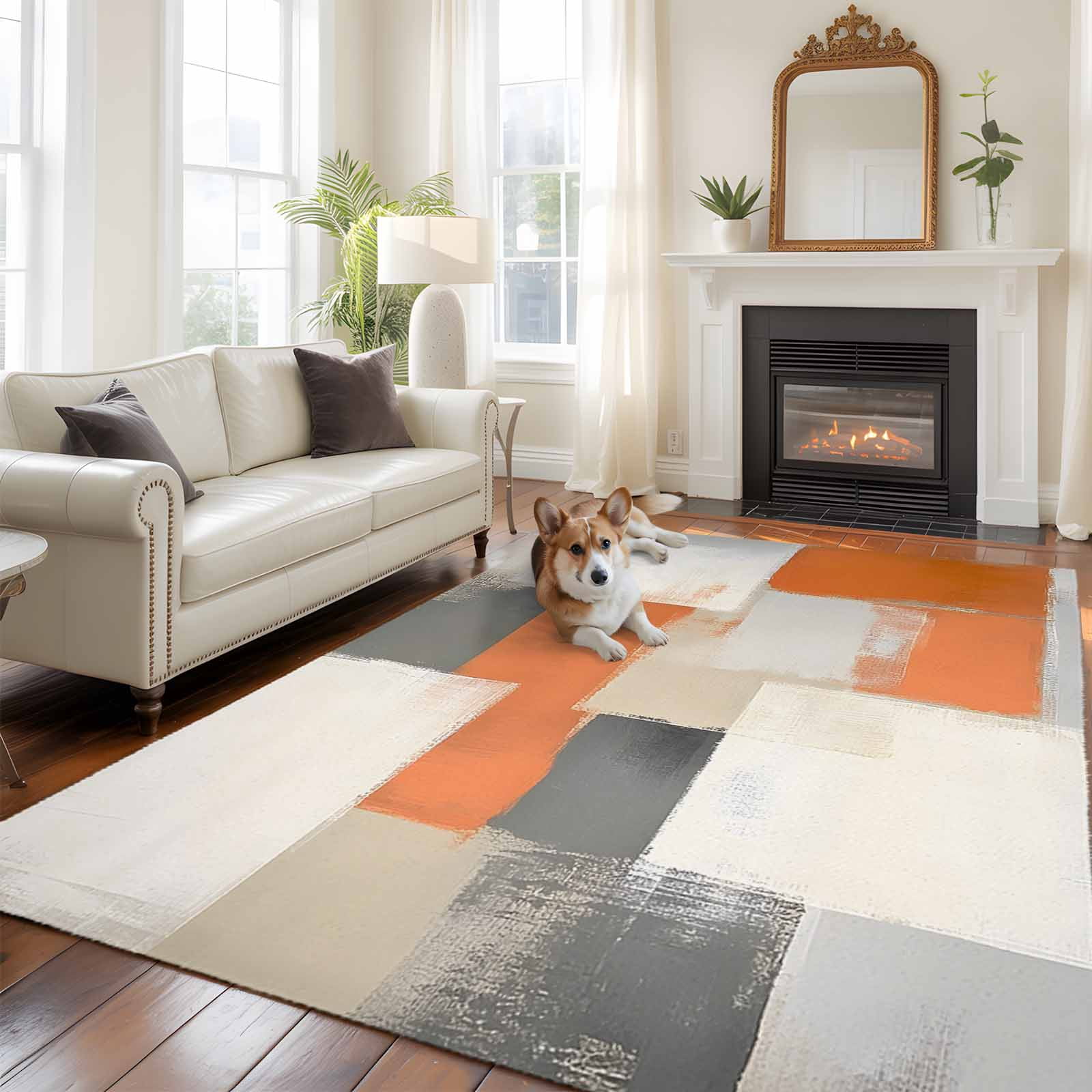 5'x8' Area Rugs, Orange Beige Geometric Indoor Outdoor Area Rug for ...
