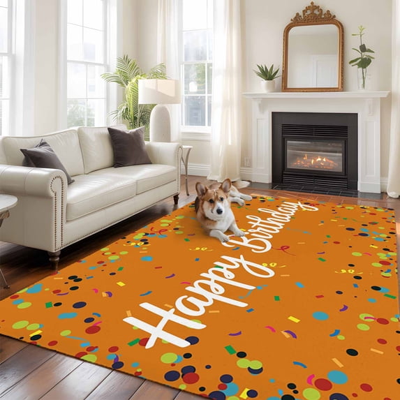 5'x8' Area Rugs, Orange Birthday Indoor Outdoor Area Rug for Living ...